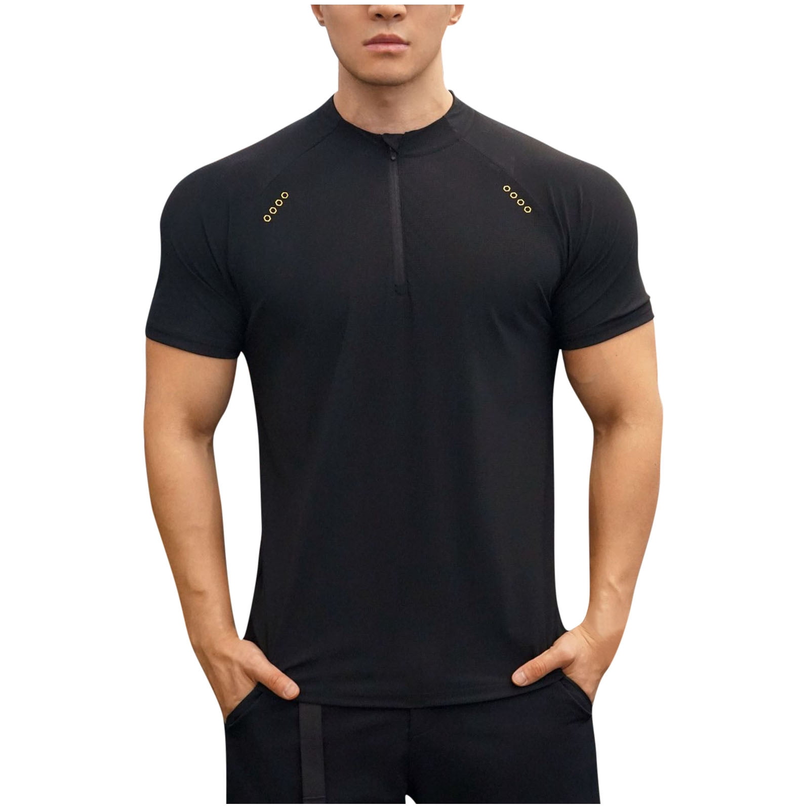 Black Boat Neck Spandex T Shirt for Mens Fall Summer Short Sleeve Sport ...