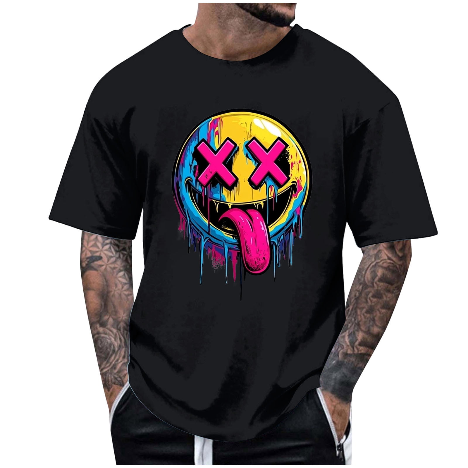 Black Boat Neck T Shirt for Mens Summer Fall Short Sleeve Skull Print ...