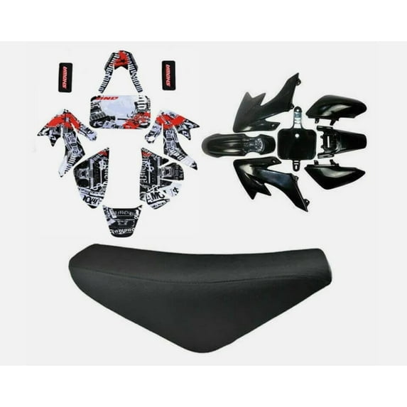 Black Body Plastics Fender Kit & Stickers Decals Kit Graphics and Tall Seat for CRF50 XR50 ...