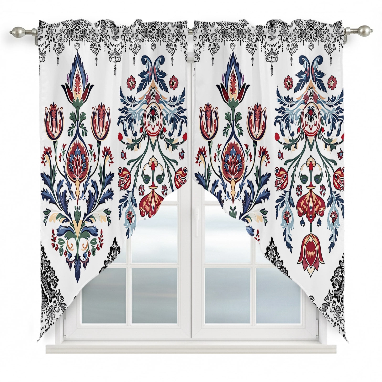 Black Bohemian Flower Swag Curtain Valance for Window 2 Panels Tribe ...