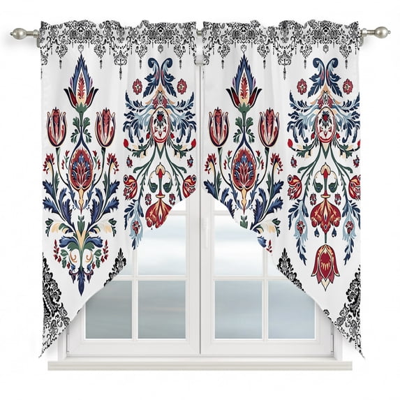 Black Bohemian Flower Swag Curtain Valance for Window 2 Panels Tribe ...