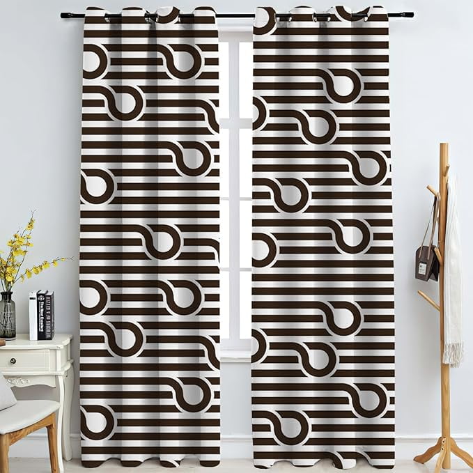 Black Bohemian Lines Blackout Curtains, Abstract Twisted Geometric ...