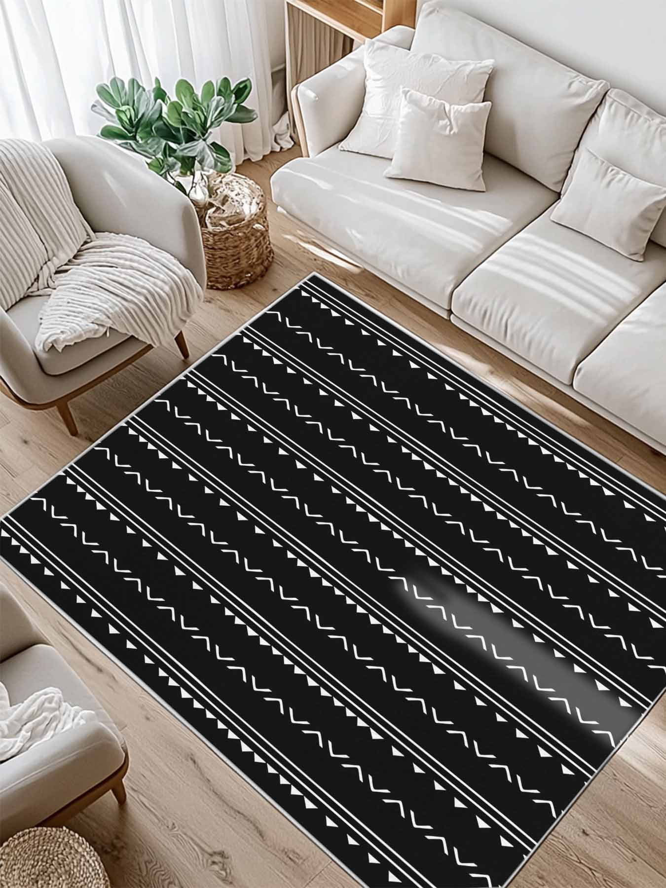 Black Boho Area Rug for Bedroom 2.7x5 Ft Geometric Stripes Triangle ...