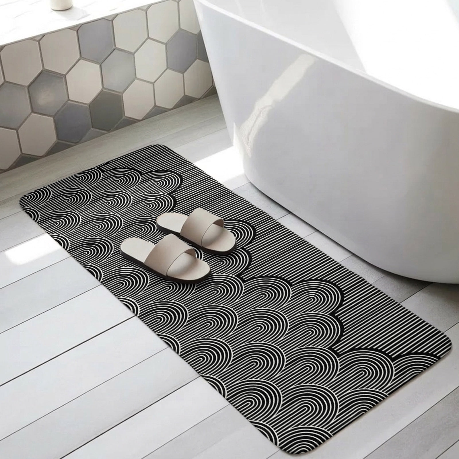 Black Boho Bathroom Runner Rugs Non Slip Washable Absorbent Narrow Long ...
