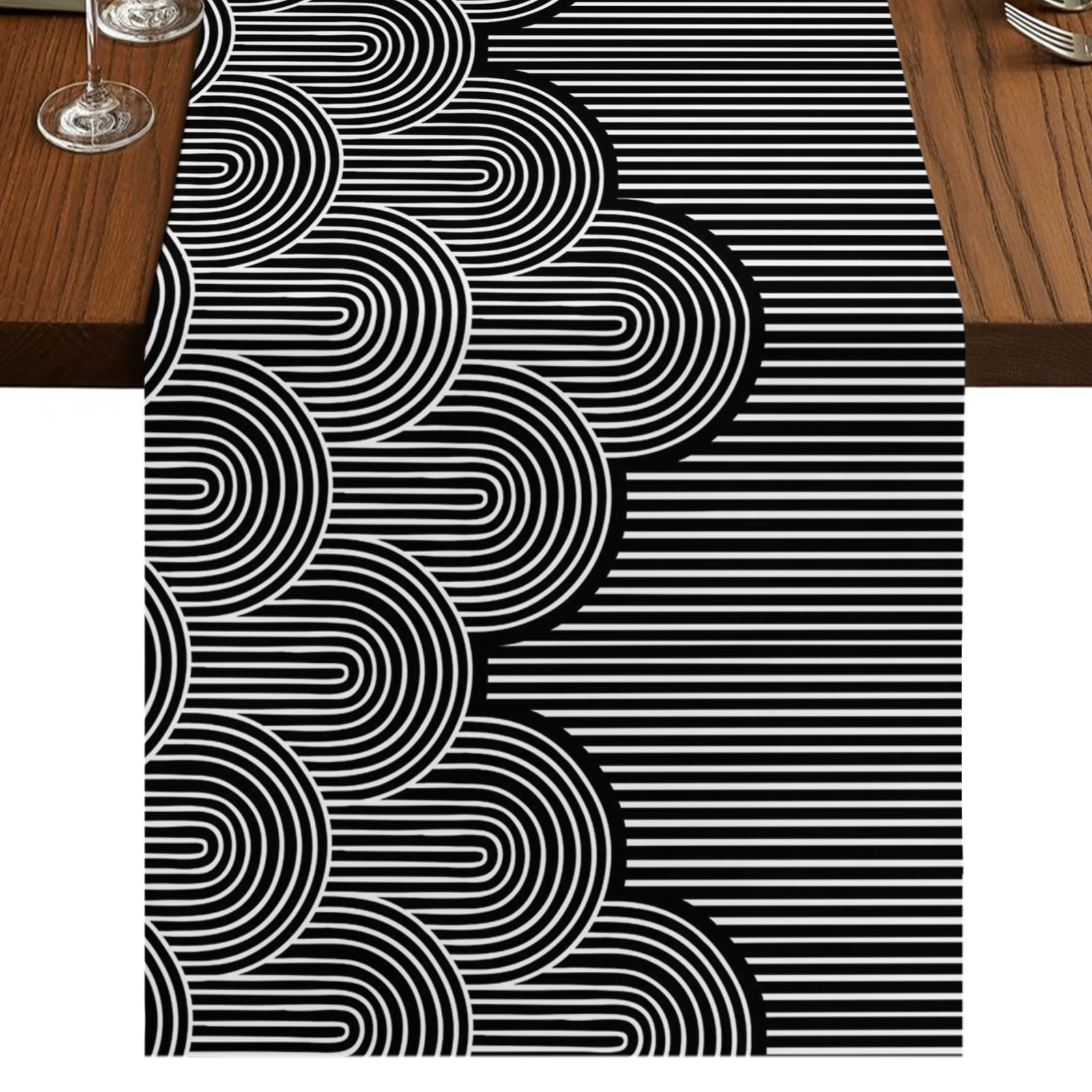 Black Boho Burlap Cotton Table Runner 13x72 Inches Long, Abstract Art ...
