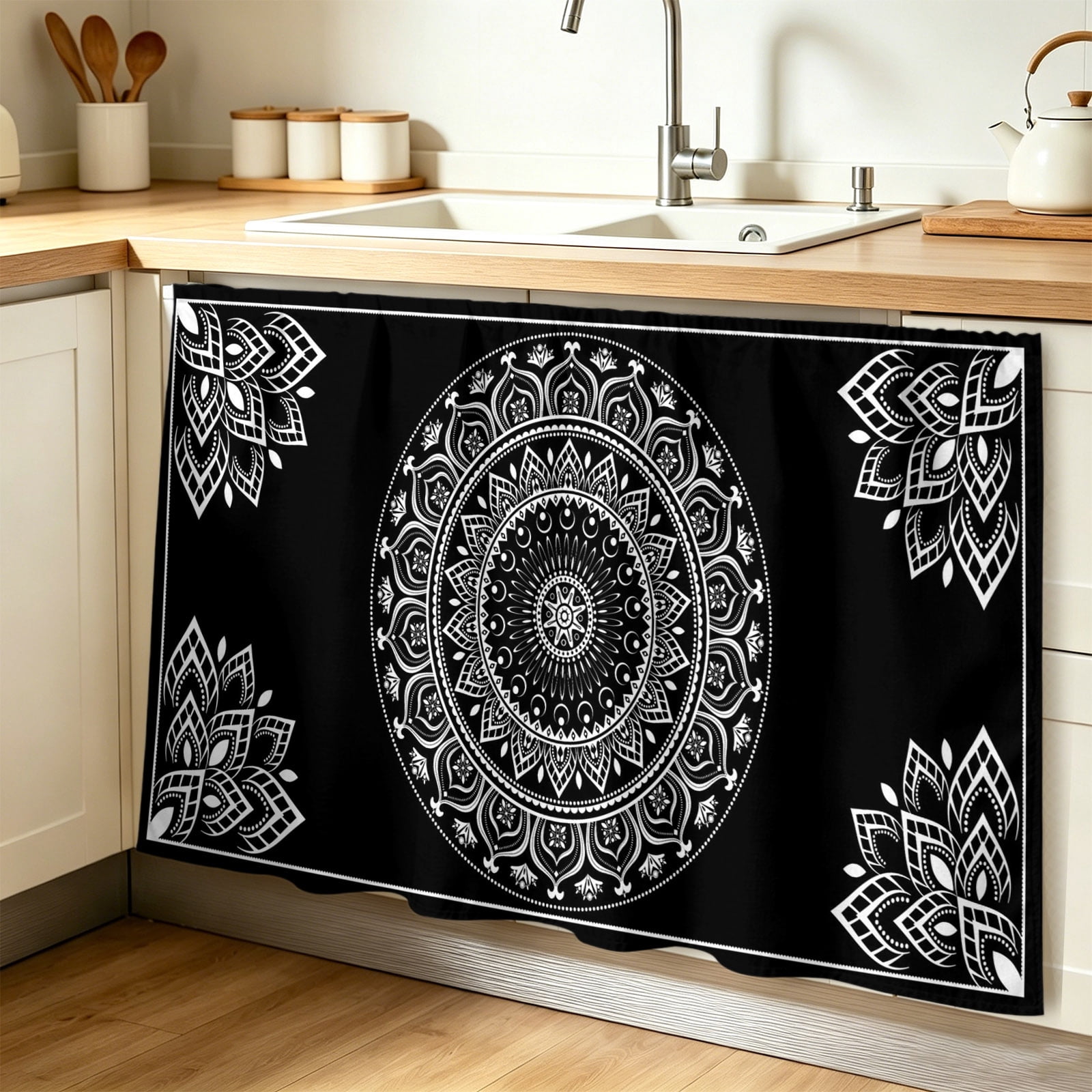 Black Boho Cabinet Curtains for Shelves, Retro Farmhouse Neutral ...