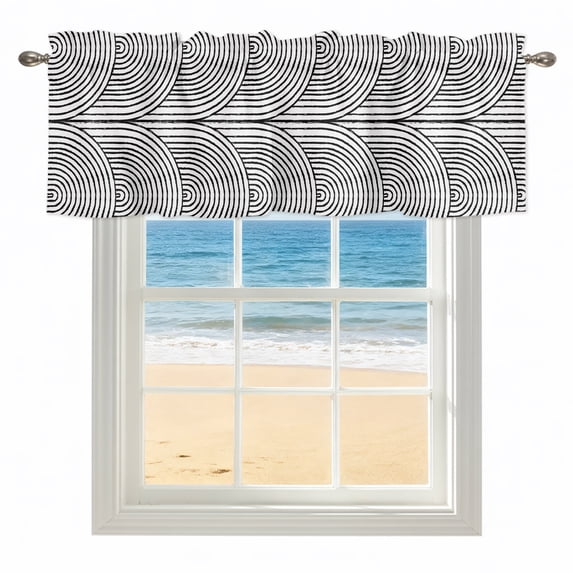 Black Boho Circle Valances for Windows, Rod Pocket Kitchen Valance ...