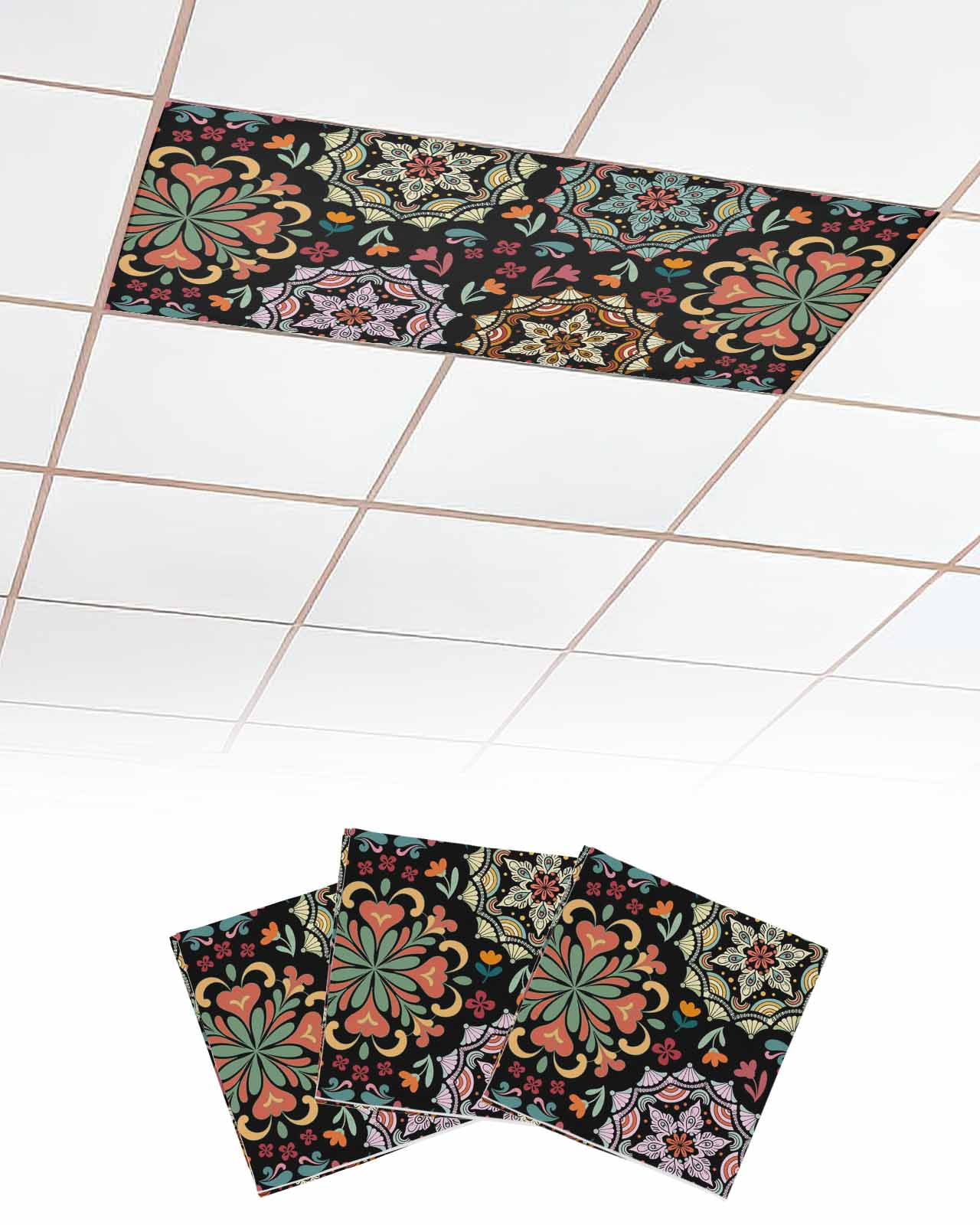 Black Boho Fluorescent Light Covers for Ceiling Lights 4x2 feet,3 Pack ...