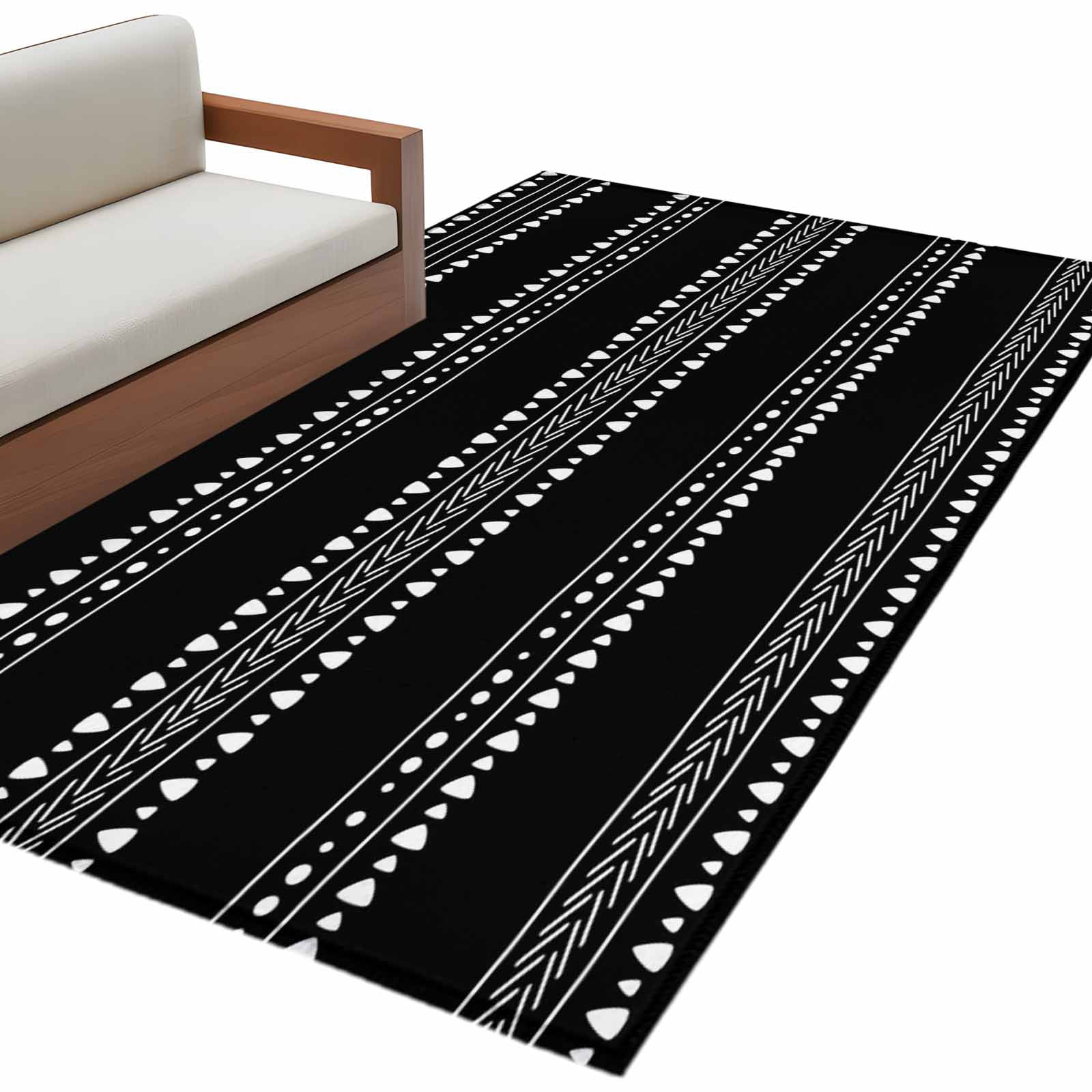 Black Boho Geometric Area Rugs Collection 3'x5', Abstract Art Dots ...