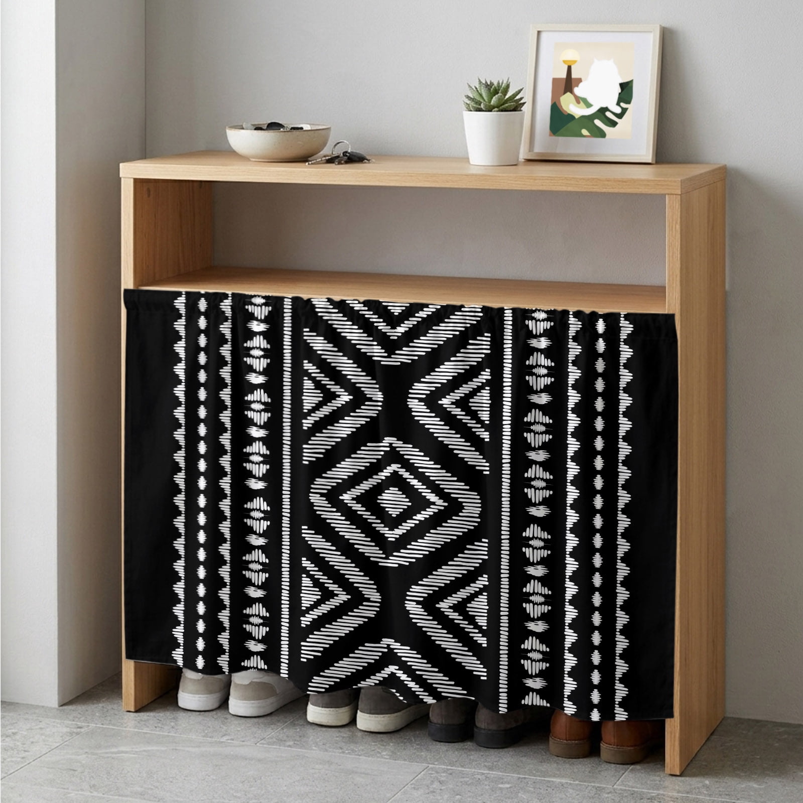 Black Boho Geometric Cabinet Curtain 35"Wx35"L, Dustproof Under Sink ...
