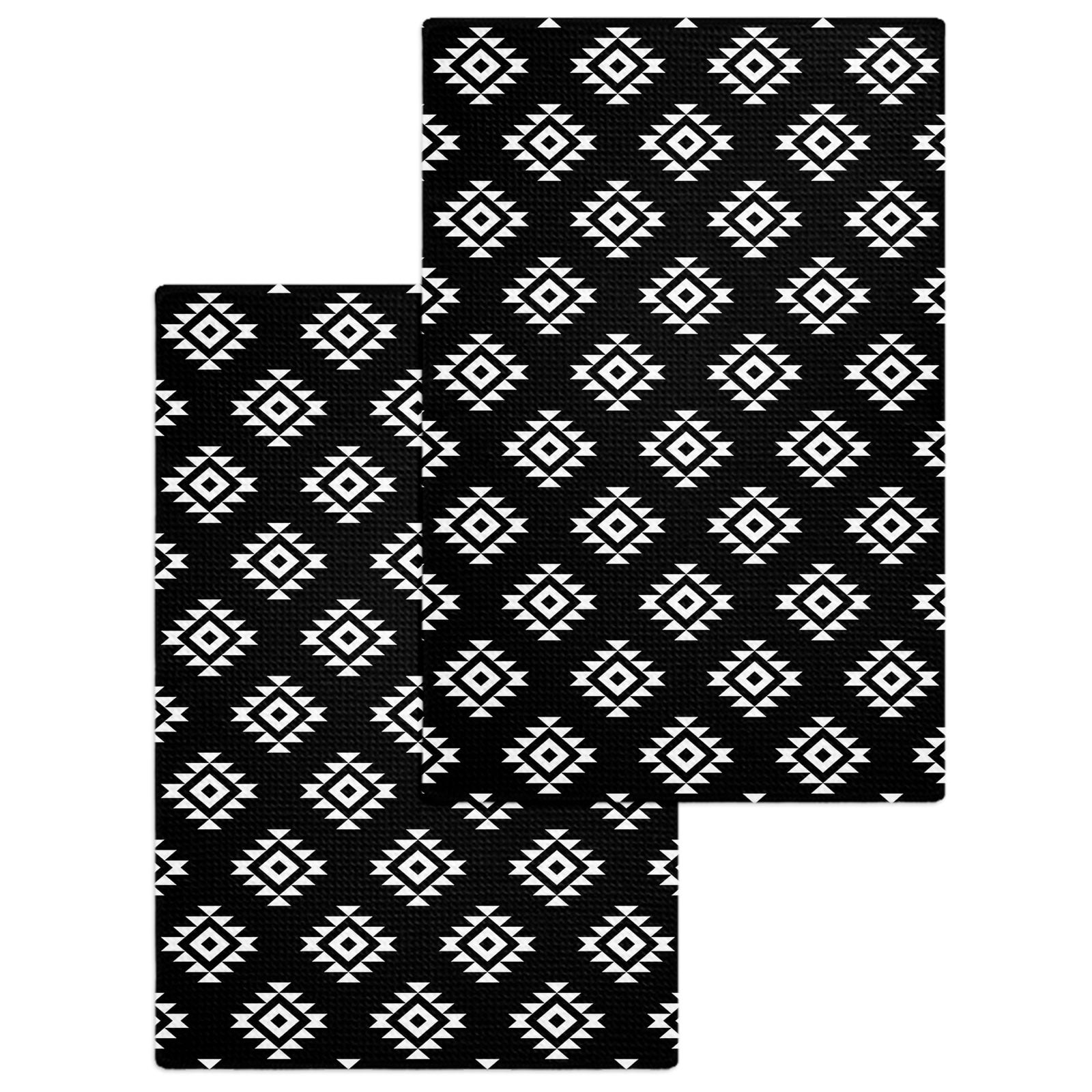 Black Boho Geometric Hand Towels Set,Waffle Weave Kitchen Towels 2PCS ...