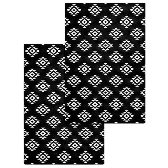 Black Boho Geometric Hand Towels Set,Waffle Weave Kitchen Towels 2PCS ...