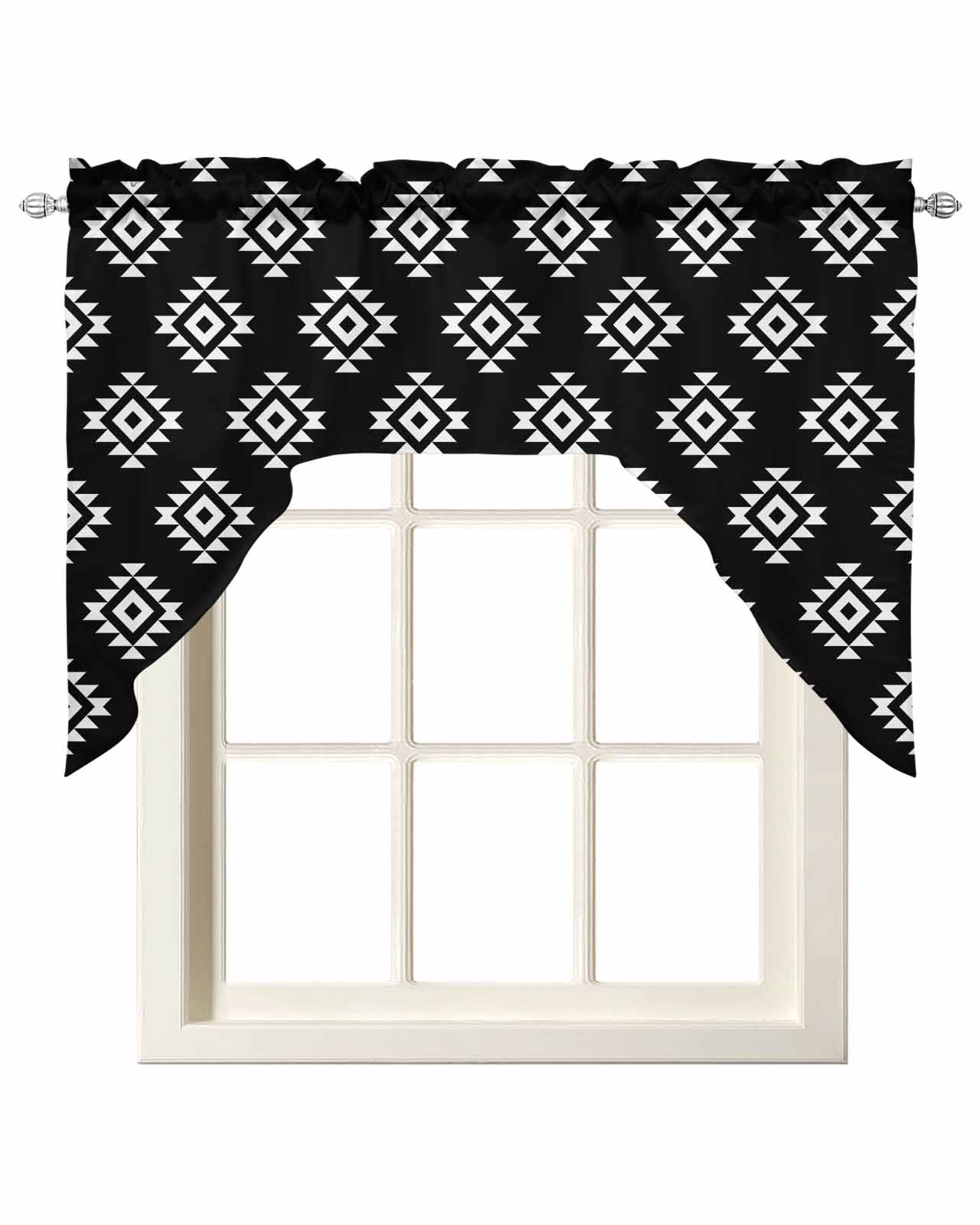 Black Boho Geometric Kitchen Curtains Swag Valance for Windows/Bathroom ...