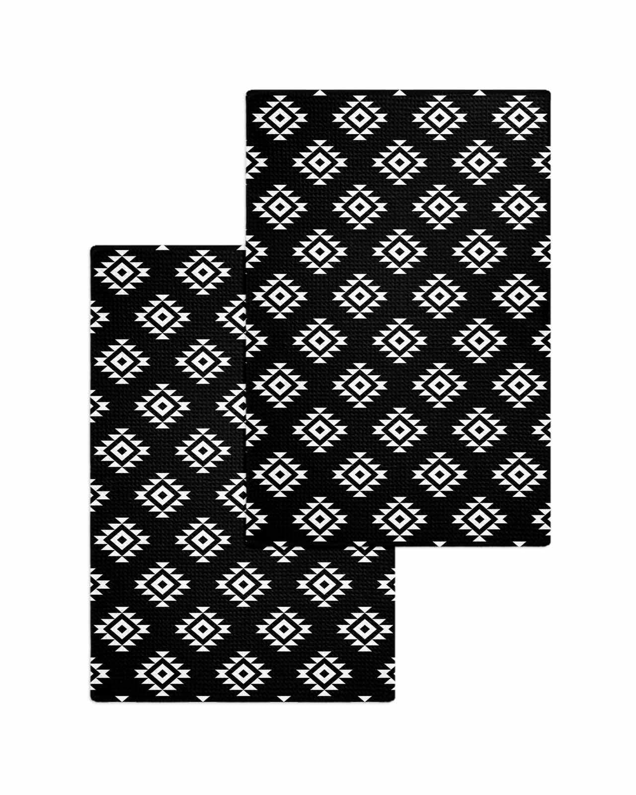 Black Boho Geometric Kitchen Dish Towels for Drying Dishes Set of 2 ...