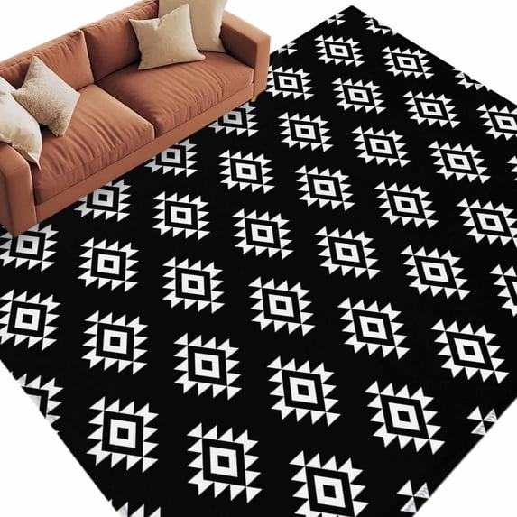 Black Boho Geometric Large Area Rugs for Bedroom Living Room, Soft Non ...