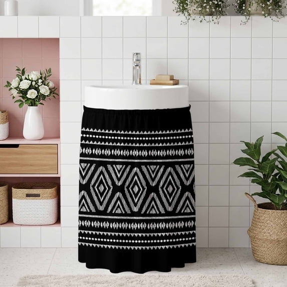 Black Boho Geometric Small Sink Skirt 10''x11'', Vintage Southwestern ...