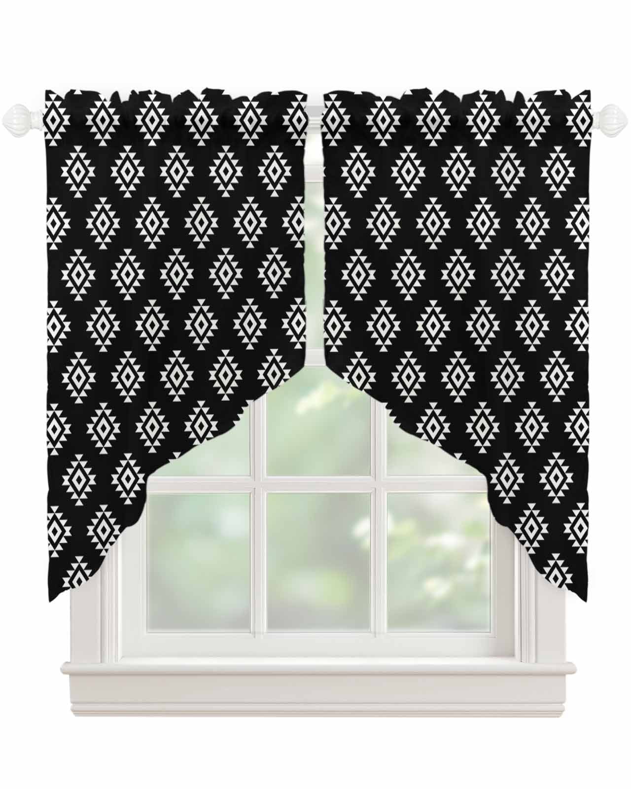 Black Boho Geometric Swag Valances for Windows, Retro Simple Ethnic ...