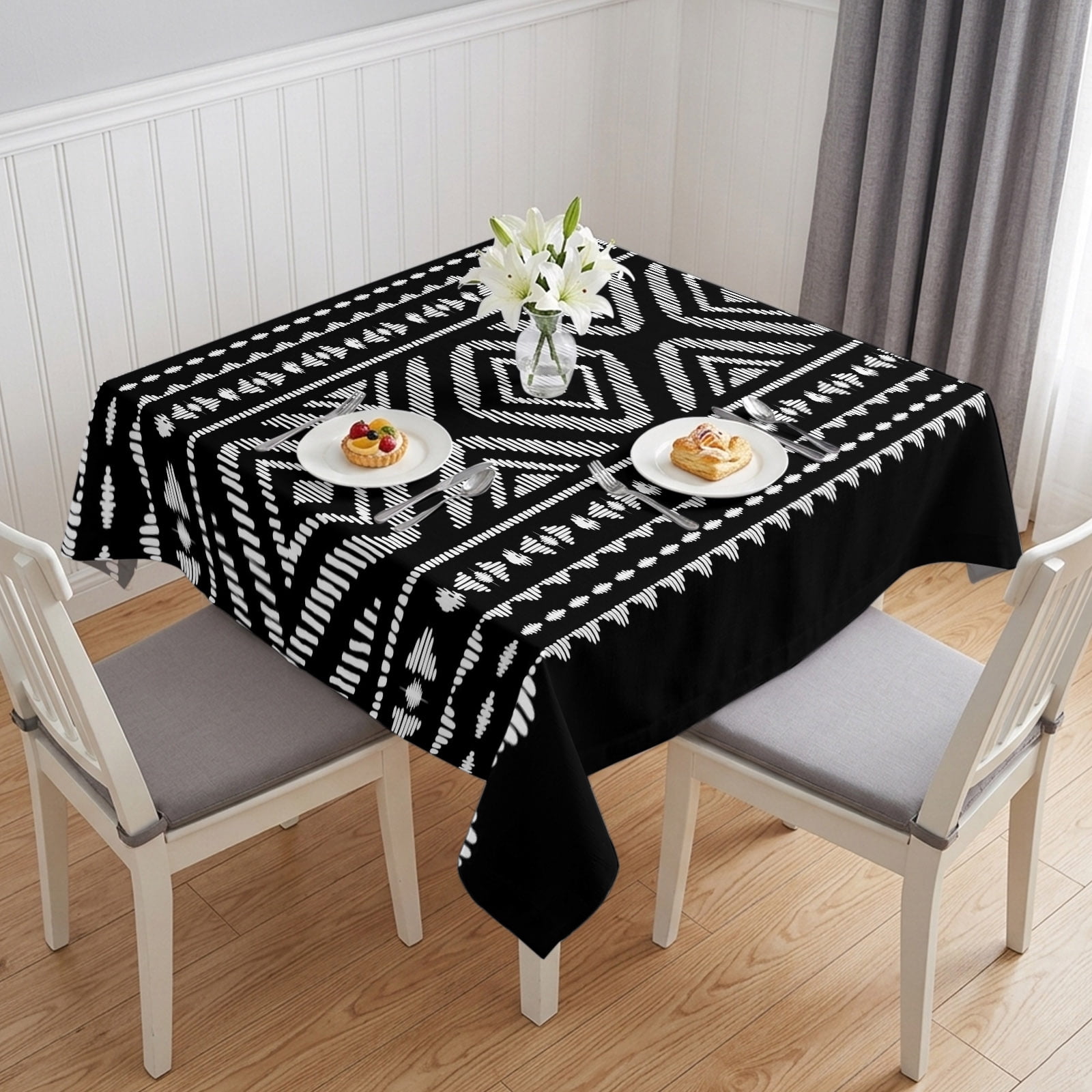Black Boho Geometric Table Cloth Waterproof Tablecloths, Vintage ...