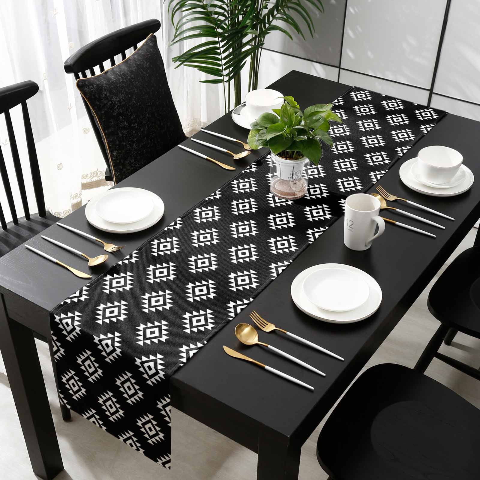 Black Boho Geometric Table Runner 108 Inches Long,Retro Simple Ethnic ...