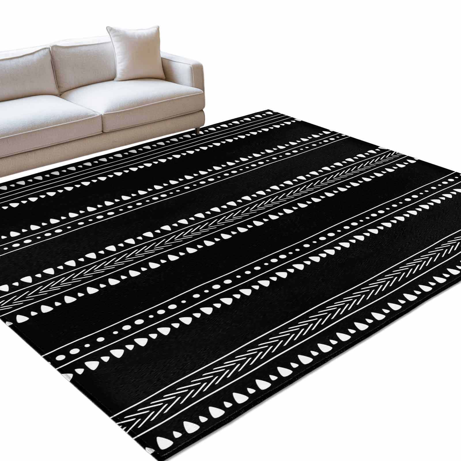Black Boho Geometric Washable Rug 2.7x5 Area Rug for Living Room ...