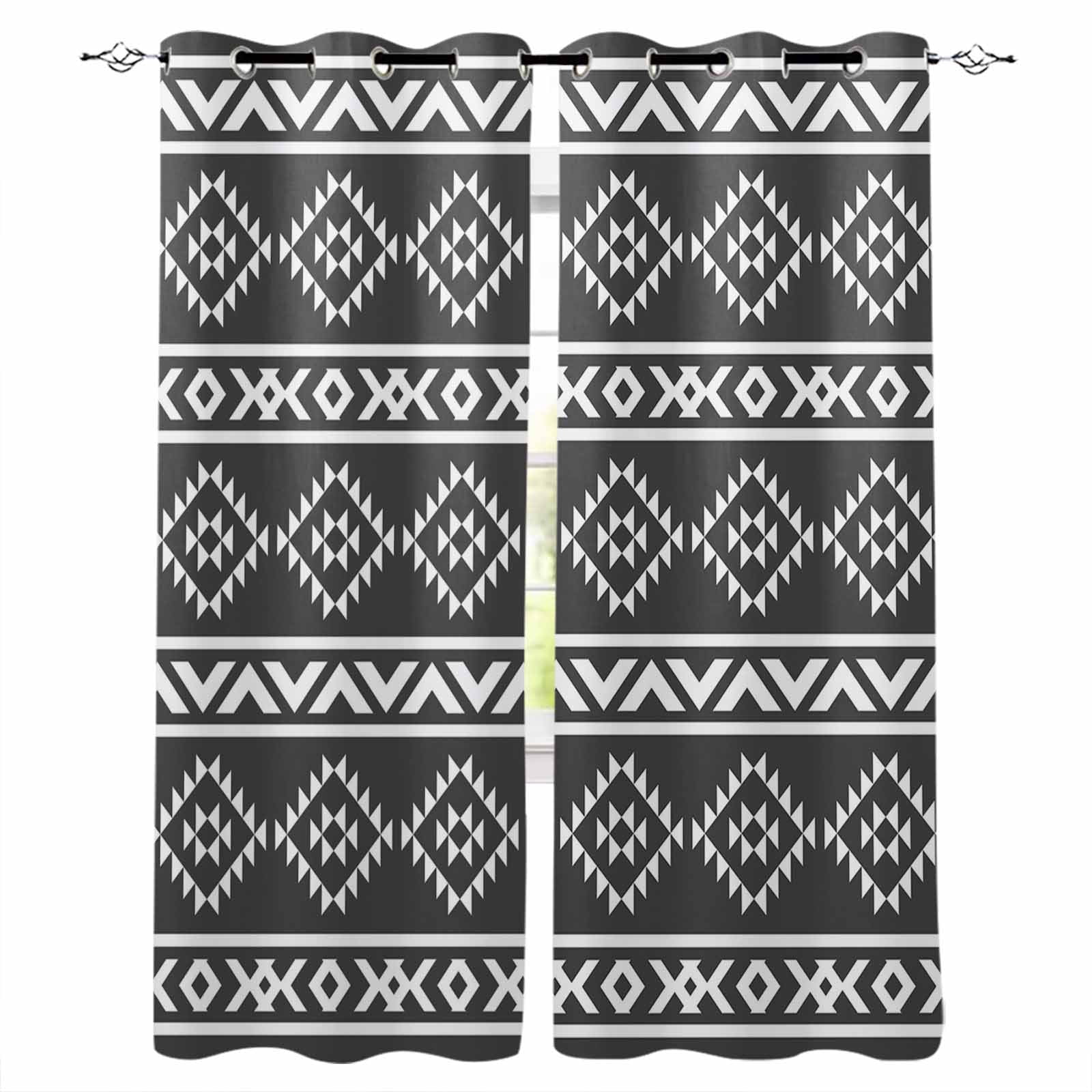 Black Boho Kitchen Curtains Abstract Geometric Bohemia Ethnic Striped ...