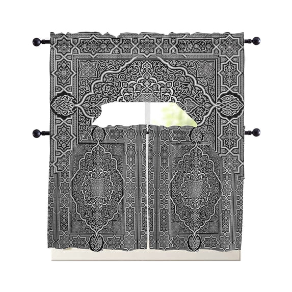 Black Boho Kitchen Curtains Sets for Windows 3 Piece, Geometric ...