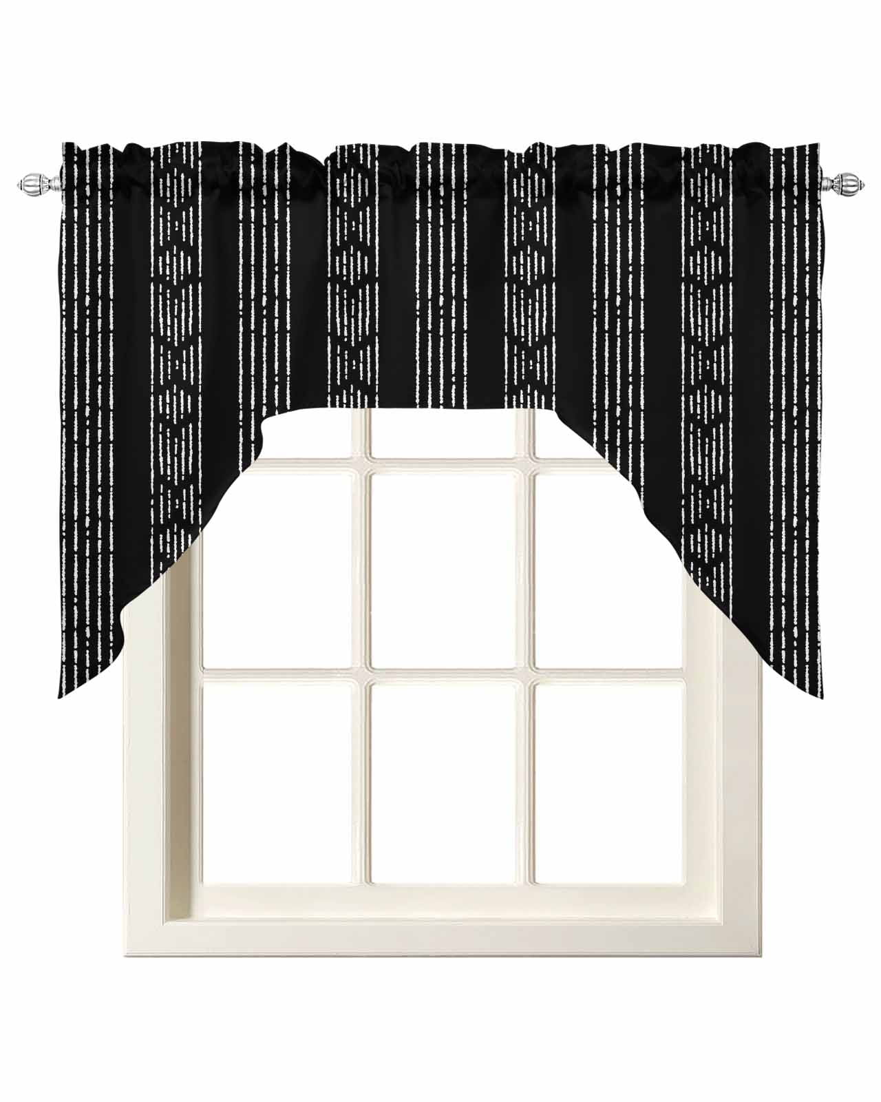 Black Boho Kitchen Swag Valances for Windows, Bohemian Geometric ...