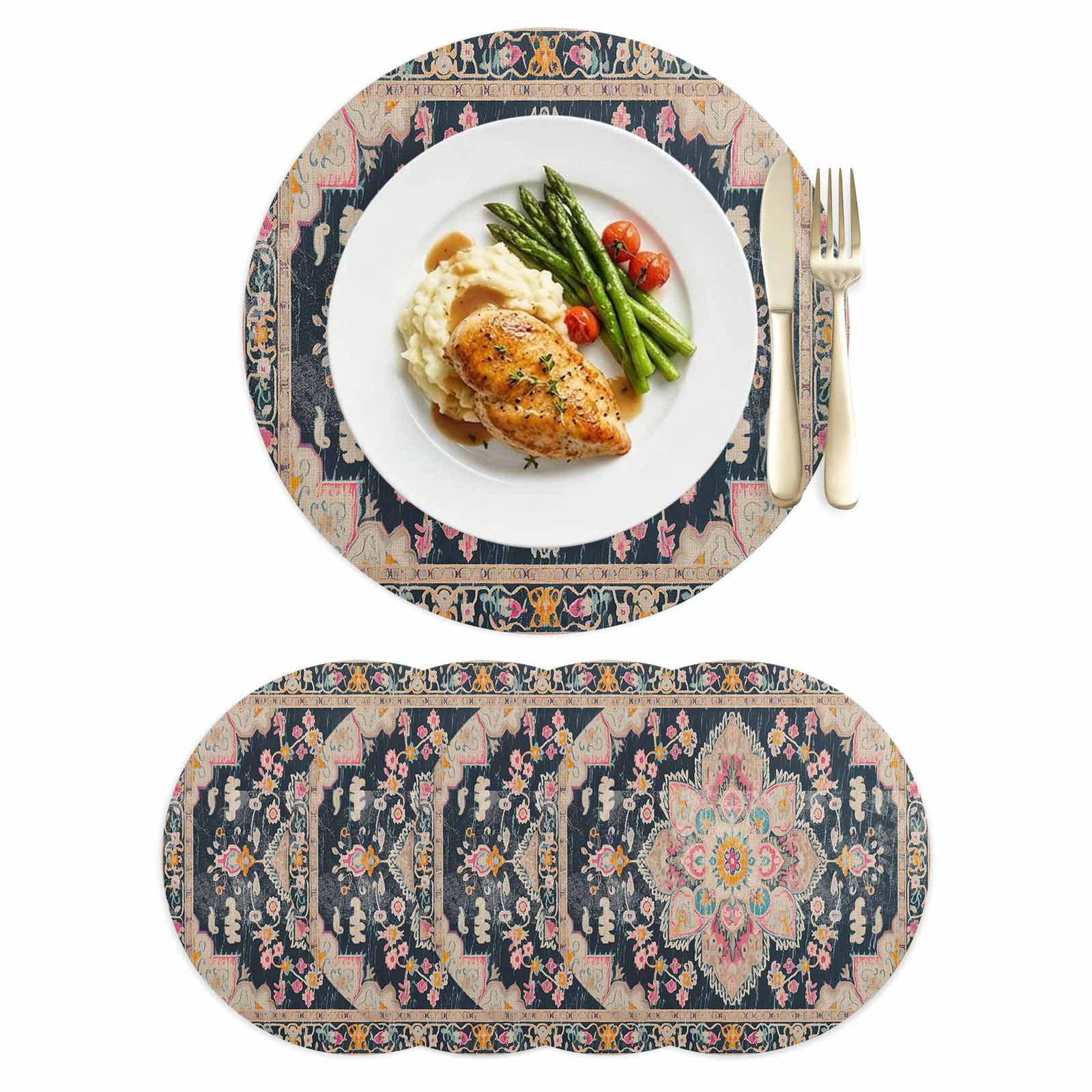 Black Boho Leather Placemats Set of 4, 12 Inch, Oriental Medallion ...