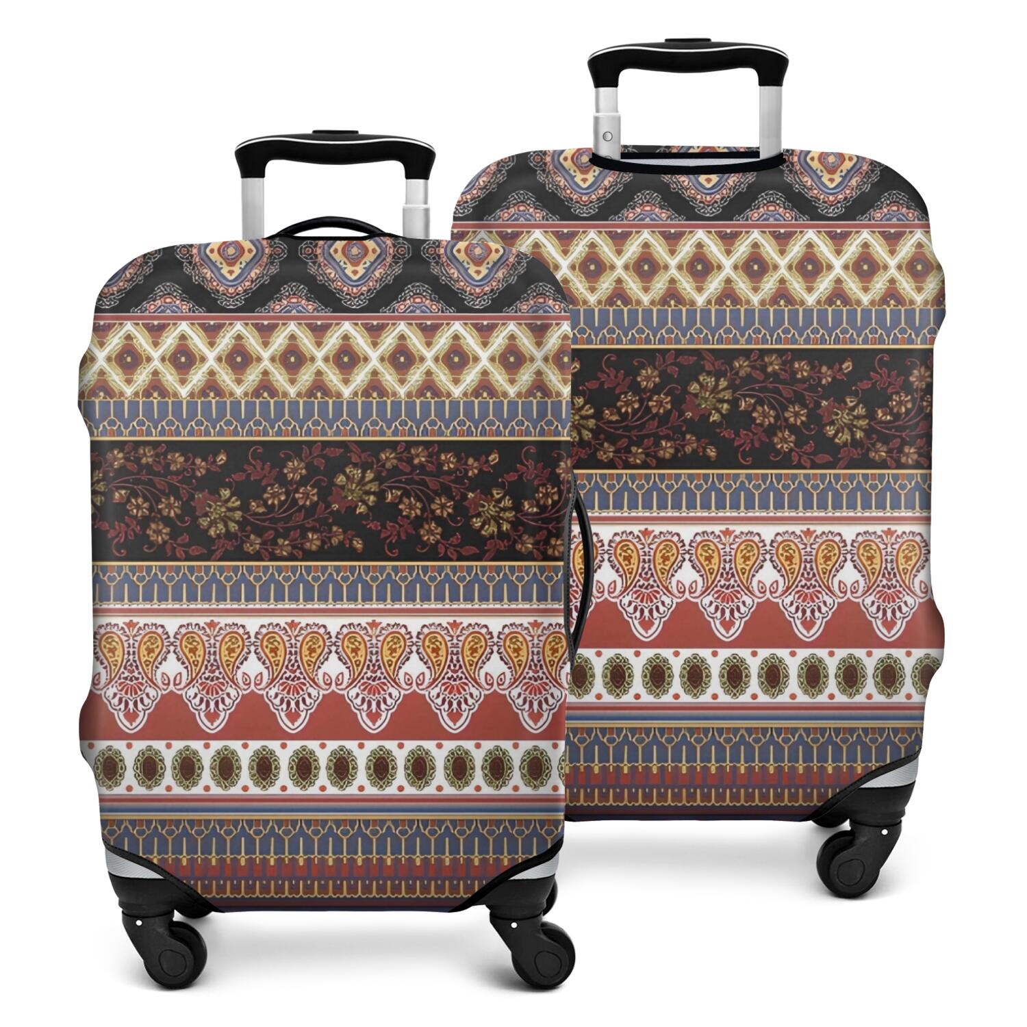Black Boho Oriental Flowers and Paisleys Pattern Luggage Cover Fashion ...