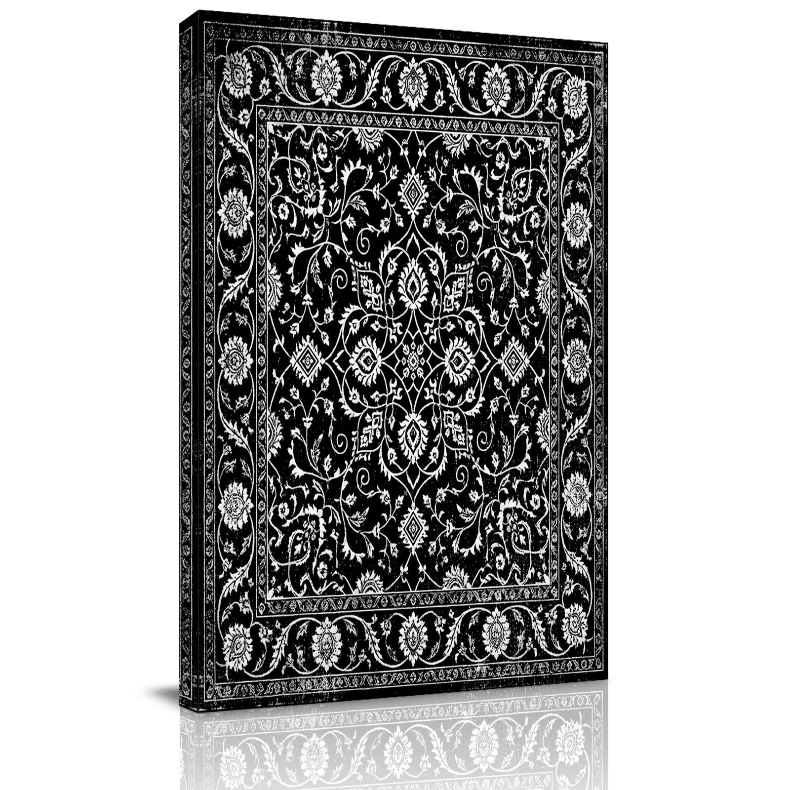 Black Boho Paisley Canvas Wall Art for Living Room, Vintage Floral ...