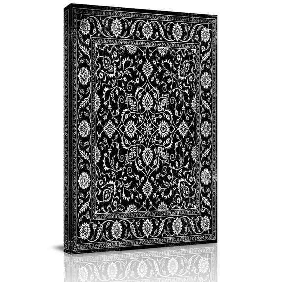 Black Boho Paisley Canvas Wall Art for Living Room, Vintage Floral ...