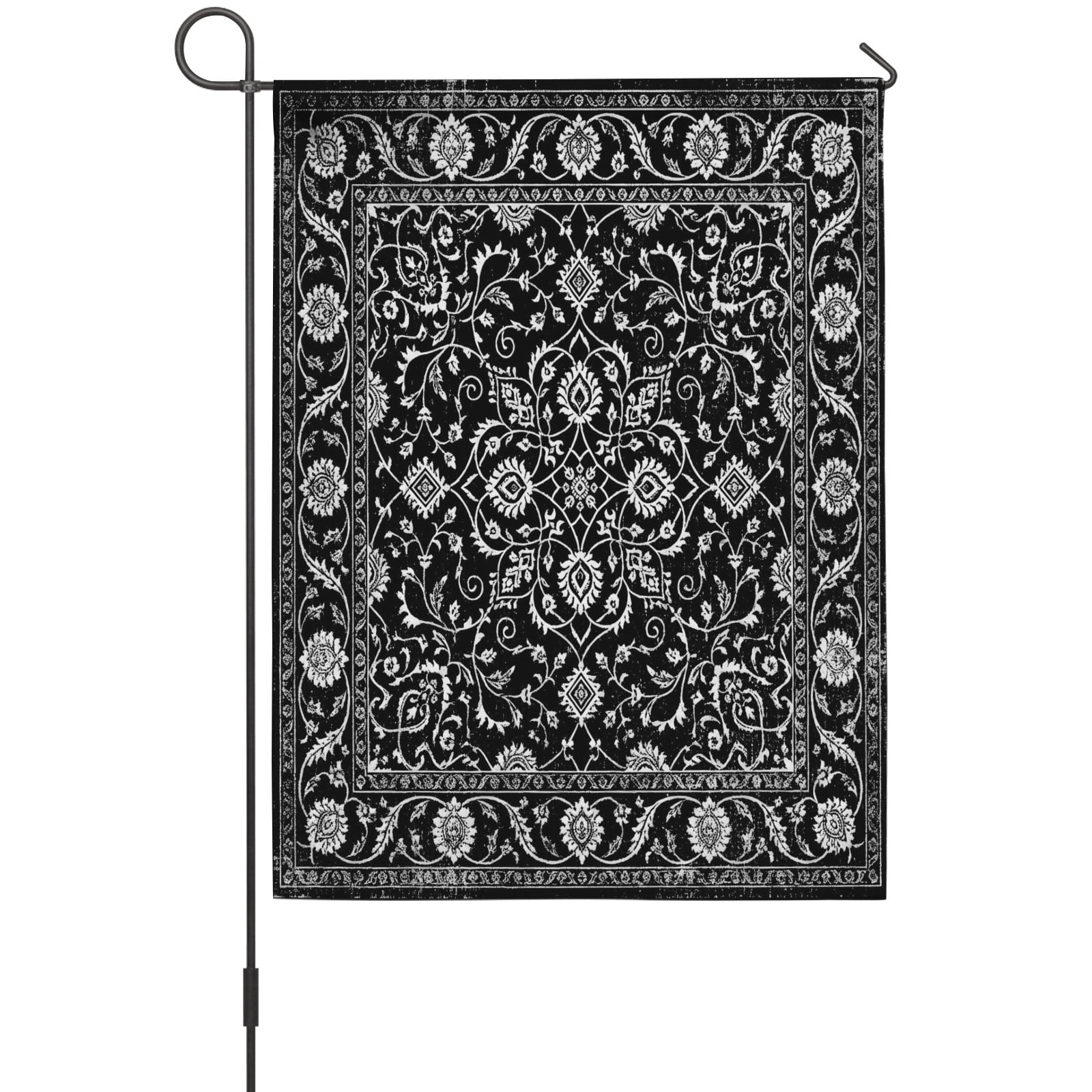 Black Boho Paisley House Flags For Outdoor, Vintage Floral Classic ...