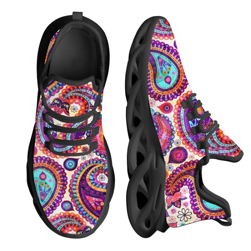 Black Boho Paisley Pattern Vulcanized Shoes High Quality Women Sneakers ...