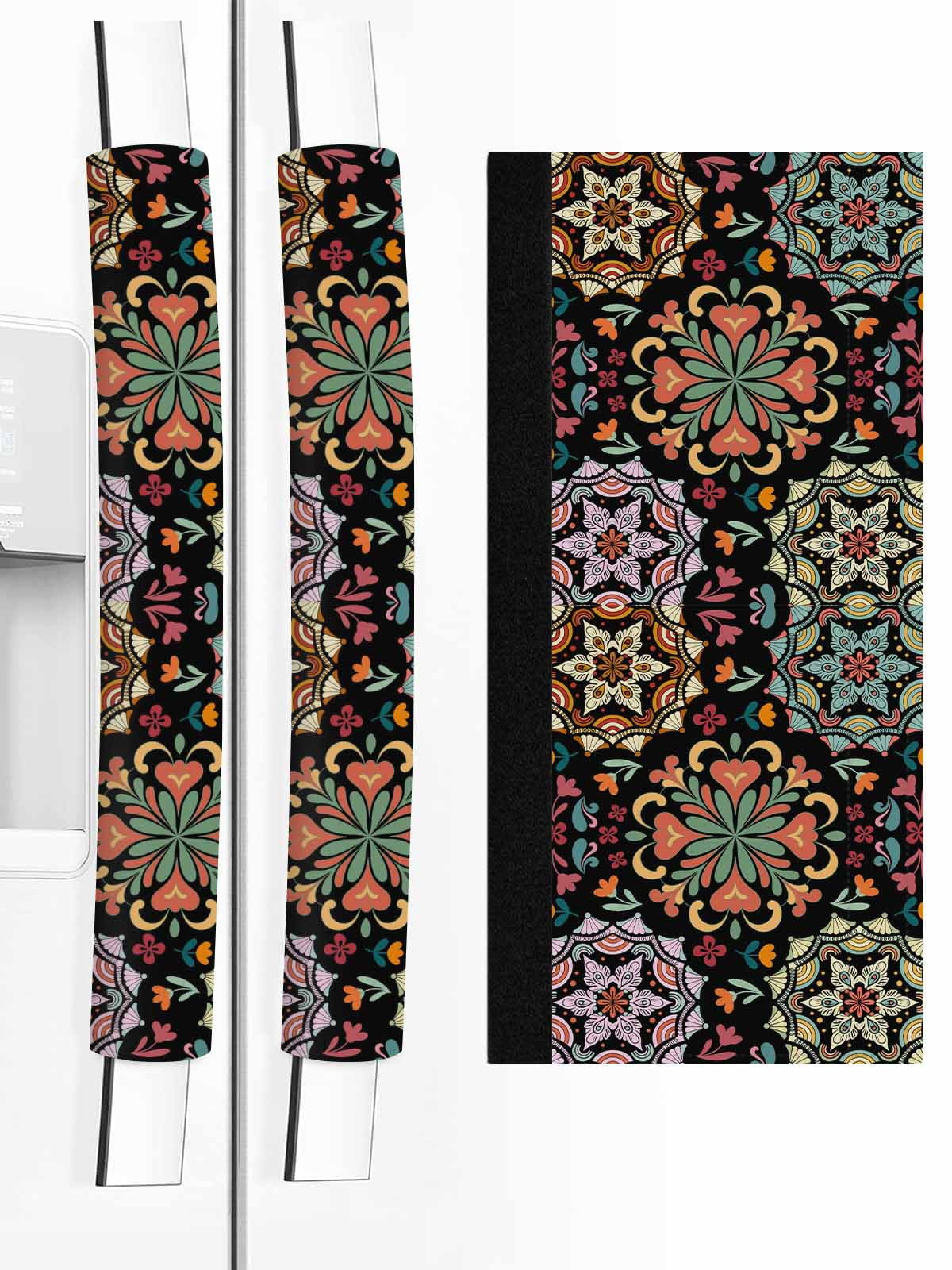 Black Boho Refrigerator Door Handle Covers Set of 2, Ethnic Country ...