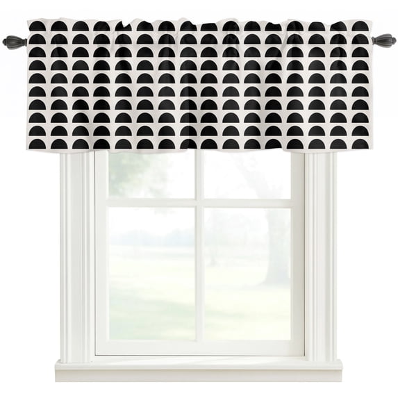 Black Boho Rod Pocket Curtain Valance, Middle Century Geometric ...
