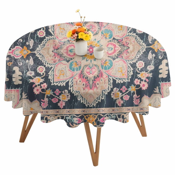 Black Boho Round Tablecloth 60 inches Oriental Medallion Retro ...