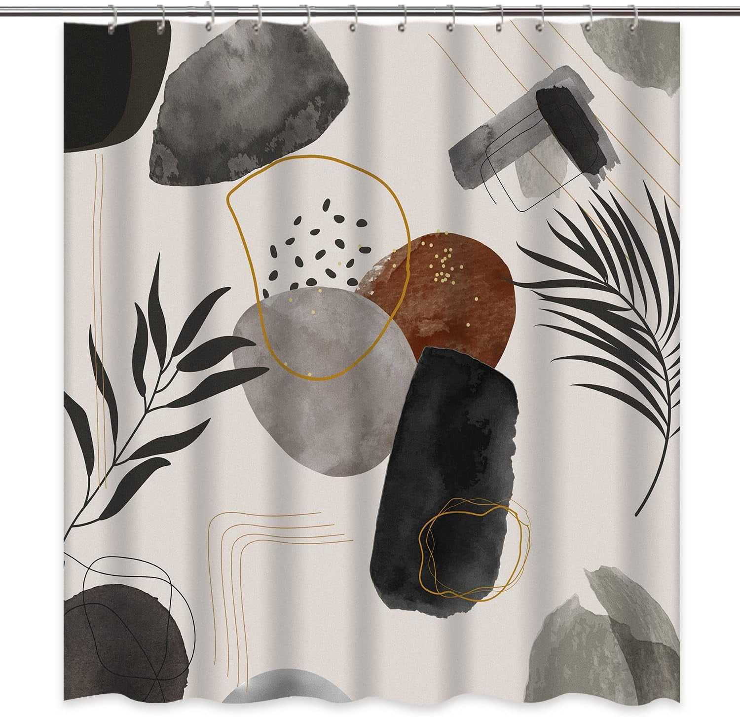 Black Boho Shower Curtain Abstract Grey Gold Colorful Chic Modern Mid ...