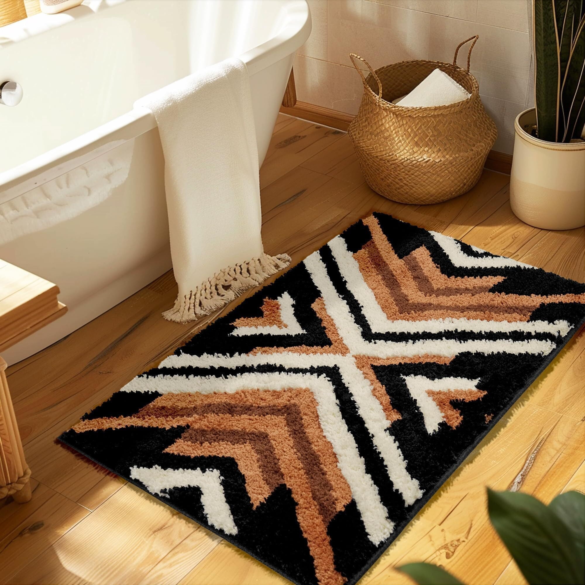 Black Boho Small Bathroom Rugs Non Slip Washable Western Aztec Bath ...