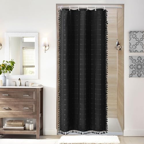 Black Boho Small Stall Shower Curtain Set 36 x 72, Farmhouse Narrow ...