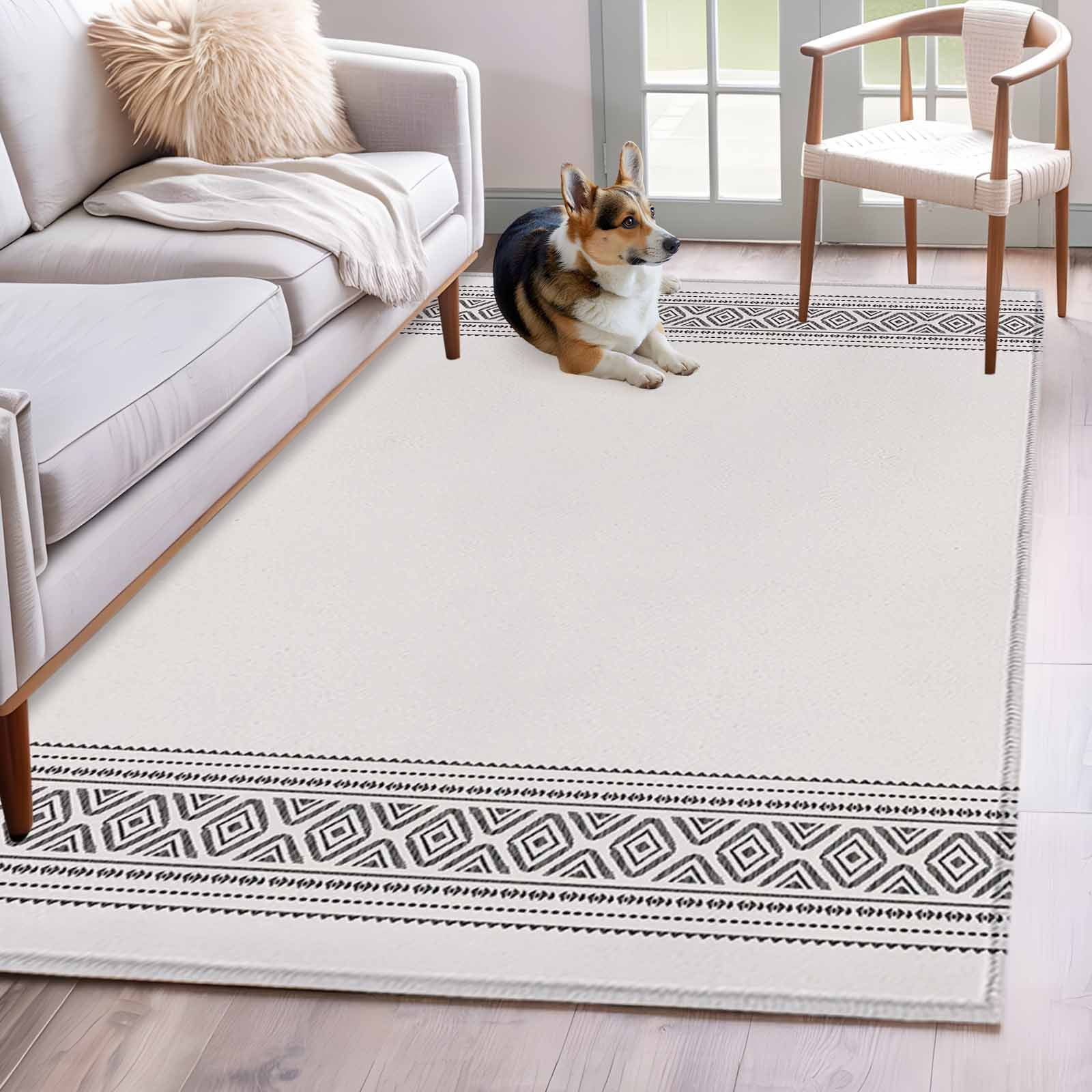 Black Boho Striped Area Rug 3x5 FT, Non Slip Entryway Bedside Carpet ...