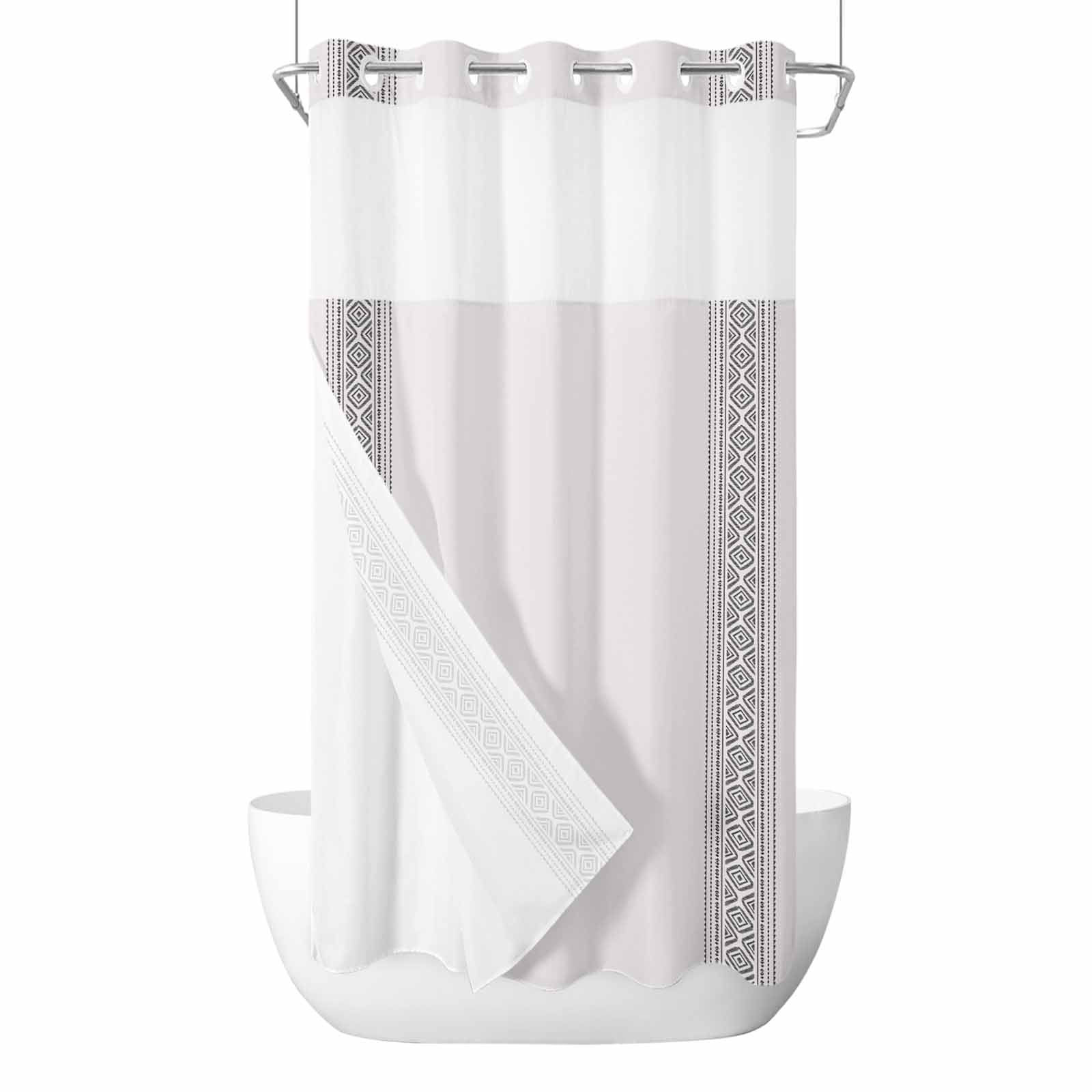 Black Boho Striped No Hook Shower Curtain Waterproof,Bathroom Curtains ...