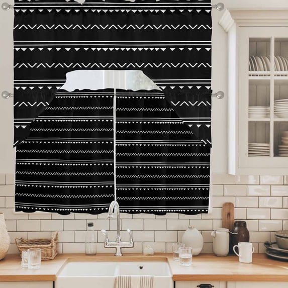 Black Boho Swag Curtains Valance and Tier Set, Geometric Swag Curtains ...