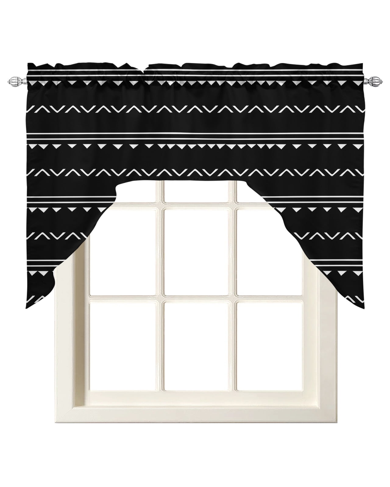 Black Boho Swag Valance and Tier Curtains Set Geometric Stripes ...