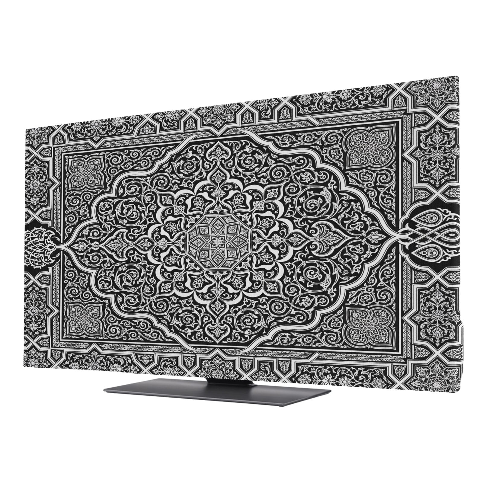 Black Boho TV Cover for 65 Inch Screen, Stretch Fabric Dustproof TV ...