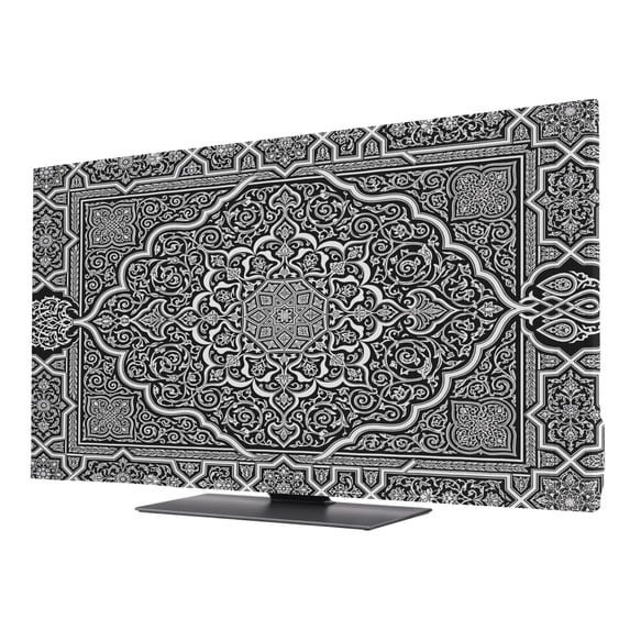 Black Boho TV Cover for 65 Inch Screen, Stretch Fabric Dustproof TV ...