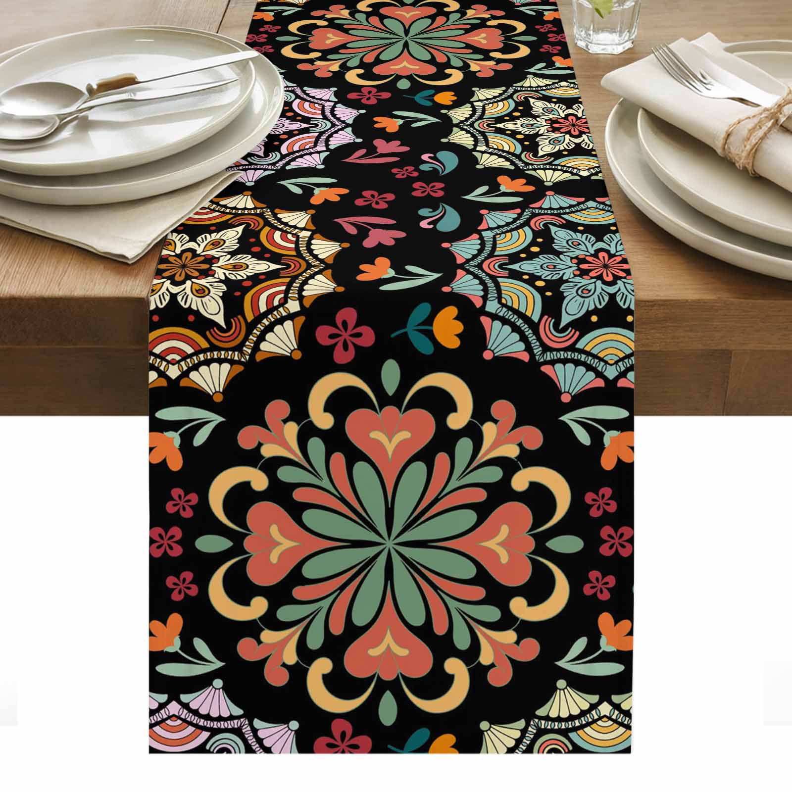 Black Boho Table Runner - 60 Inch Long, Kitchen Dining Table Runner ...