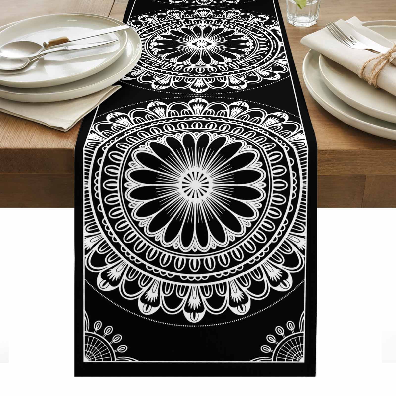 Black Boho Table Runner - 60 Inch Long, Kitchen Dining Table Runner ...