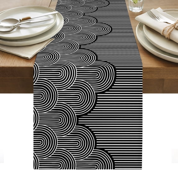 Black Boho Table Runner Abstract Art Art Deco Modern Geometric ...
