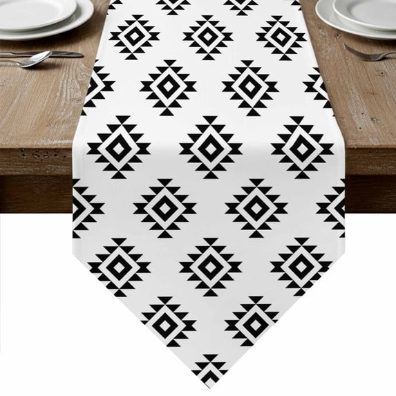 Black Boho Table Runner Linen Burlap Table Runner 70 Inches Long Modern ...