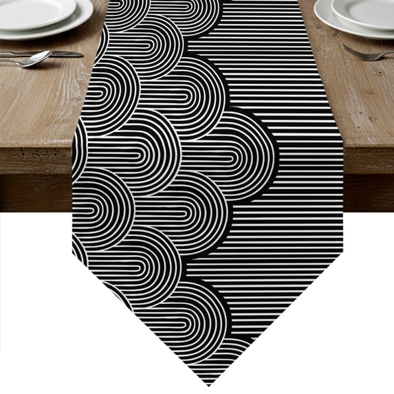 Black Boho Table Runner Linen Burlap Table Runner 90 Inches Long ...